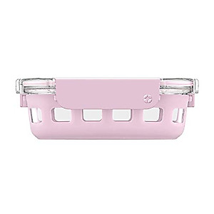 Ello DuraGlass Glass Food Storage Containers - Meal Prep Container with Silicone Sleeve and Airtight Durable Tritan Lid, 1.75 Cup, Cashmere Pink