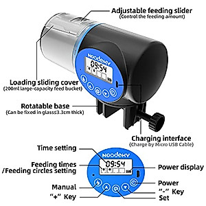 Noodoky USB Charging Automatic Fish Feeder, Auto Fish Food Feeder Timer Dispenser for Aquarium or Small Fish Turtle Tank, Auto Feeding on Vacation or Holidays