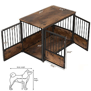 Snimoy Heavy Duty Dog Crate Furniture, Large Pet Cage End Table Wooden Dog Kennel with 3 Doors, Decorative Tall Metal Dog Crate House Indoor with Sturdy Locks for Medium Large Dog