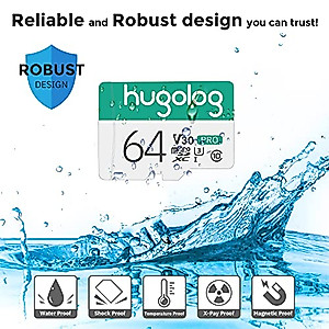 Hugolog 64GB Micro SD Card, Micro SDXC UHS-I Memory Card – 95MB/s,633X,U3,C10, Full HD Video V30, A1, FAT32, High Speed Flash TF Card P500 for Phone/Tablet/PC/Computer
