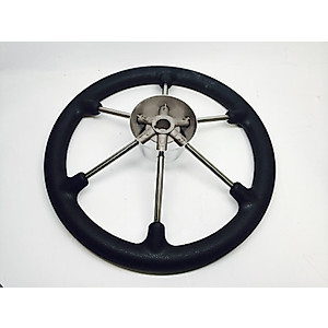 Pactrade Marine Boat SS304 Steering Wheel with Sleeve 6 Spoke, Black