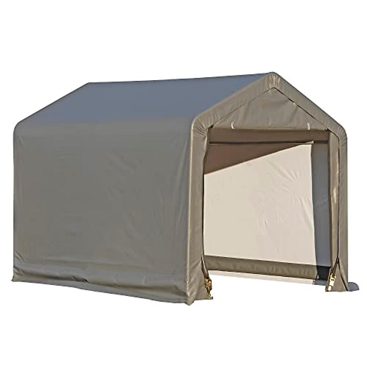 Quality Outdoor Shed-in-A-Box Portable Storage Shelter,Triple Layer, Heat Bonded, Ripstop Waterproof Polyethylene Cover, Premium Powder-Coated No Rust Frame, Sandstone (6'x6'x6', Gray)