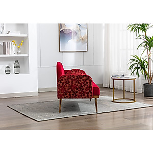 HomJoones 55.12" Accent Sofa, Velvet Sofa, Mid Century Modern Velvet Fabric Couch, Recliner Couch Accent Sofa Loveseat Sofa with Gold Metal Feet (Red)