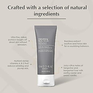 Theorie Charcoal Bamboo Body Scrub- Detoxifying Exfoliation, Micro Partials Gently Reveal Glowing Skin, Jojoba Oil, Sweet Almond Oil, and Sesame Oil Restore Moisture, 200 mL