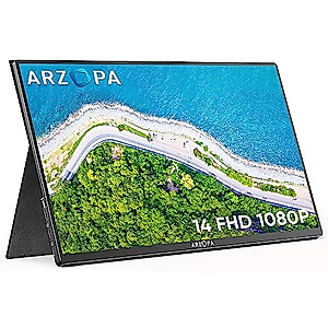 ARZOPA Portable Monitor, 14.0" Ultra Slim Portable Laptop Monitor FHD 1080P External Display with Dual Speakers Second Screen for Laptop PC Phone Xbox PS4/5 Switch-A1 GAMUT Slim