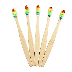 5pcs Lot Natural Bamboo Toothbrush Biodegradable Toothbrush with Soft Fibre Made with Rainbow Nylon Infused Bristles in Recycled Packing
