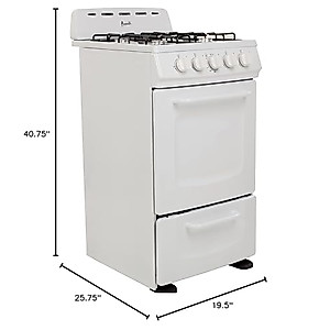 Avanti GRO20P0W Gas Range Oven Compact Freestanding Design, 4 Burners with Electronic Ignition, 2.1 Cu.Ft. Capacity Features Solid Door Storage Drawer Broiler and Accessories, 20-Inch, White