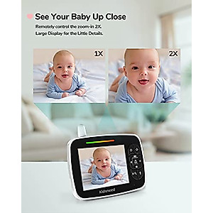 Kidsneed Baby Monitor - 3.5 Inch Video Baby Monitor with Remote Control Pan& Tilt &Zoom Camera, Two-Way Audio, Night Vision, Temperature Monitoring, Lullabies, 960ft Long Range