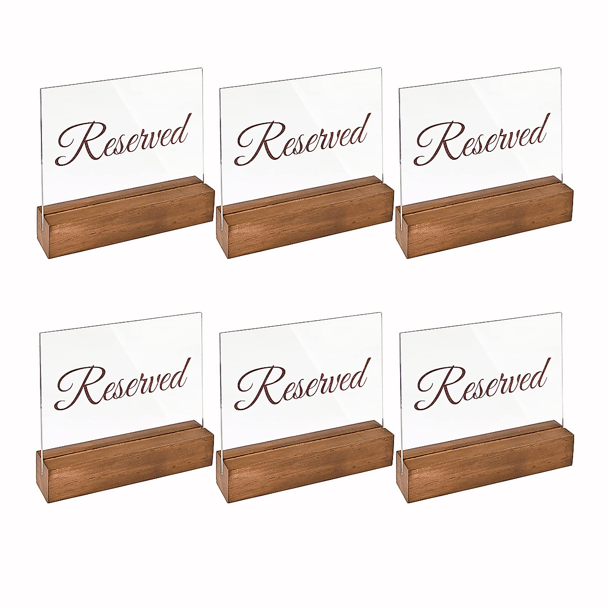 Sparkle Race Reserved Table Signs, 6-Pack Acrylic Reserved Signs for Tables, Reserved Signs for Weddings with Wood Holders, Place Card Holder for Dinner Party Events Seating
