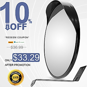 moveland 16 Inch Convex Security Mirror - Adjustable Acrylic Safety Mirror - Wide View Garage Mirror for Parking Assist Business, Traffic, Warehouse, Blind Spot, Office(Support Indoor and Outdoor)