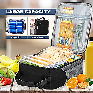 MOLYKA Lunch Bag - Insulated Lunch Box Durable Reusable Lunch Bag Adult Tote Bag for Men, Adults, Women (Black)