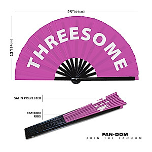 Threesome Hand Fan Foldable Bamboo Circuit Hand Fan Funny Gag Slang Words Expressions Statement Gifts Festival Accessories Rave Handheld Circuit Event Fan Clack Fans (Pink)