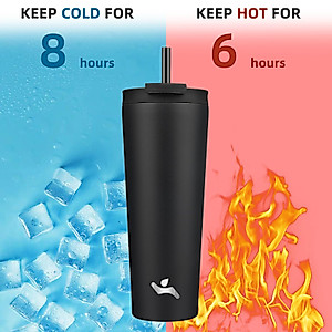 Konokyo 26 OZ Insulated Tumbler with Lid and 2 Straws Stainless Steel Water Bottle Vacuum Travel Mug Coffee Cup,Black