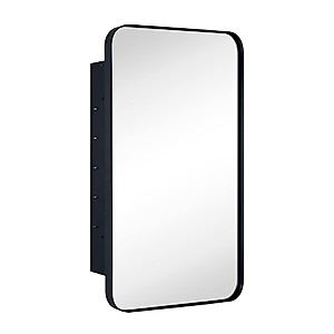 EGHOME Matt Black Rectangle Recessed Bathroom Medicine Cabinet with Mirror Stainless Steel Metal Framed Rounded Rectangular Bathroom Cabinet with Mirror 16.5x27.5''