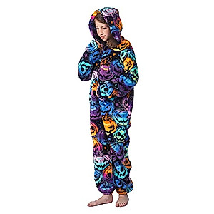 Kids Hooded Onesie Pajamas Soft Flannel Cosplay Halloween Pajamas Costume Gift for Girls Boys Sunshine Galaxy 7-8 Years