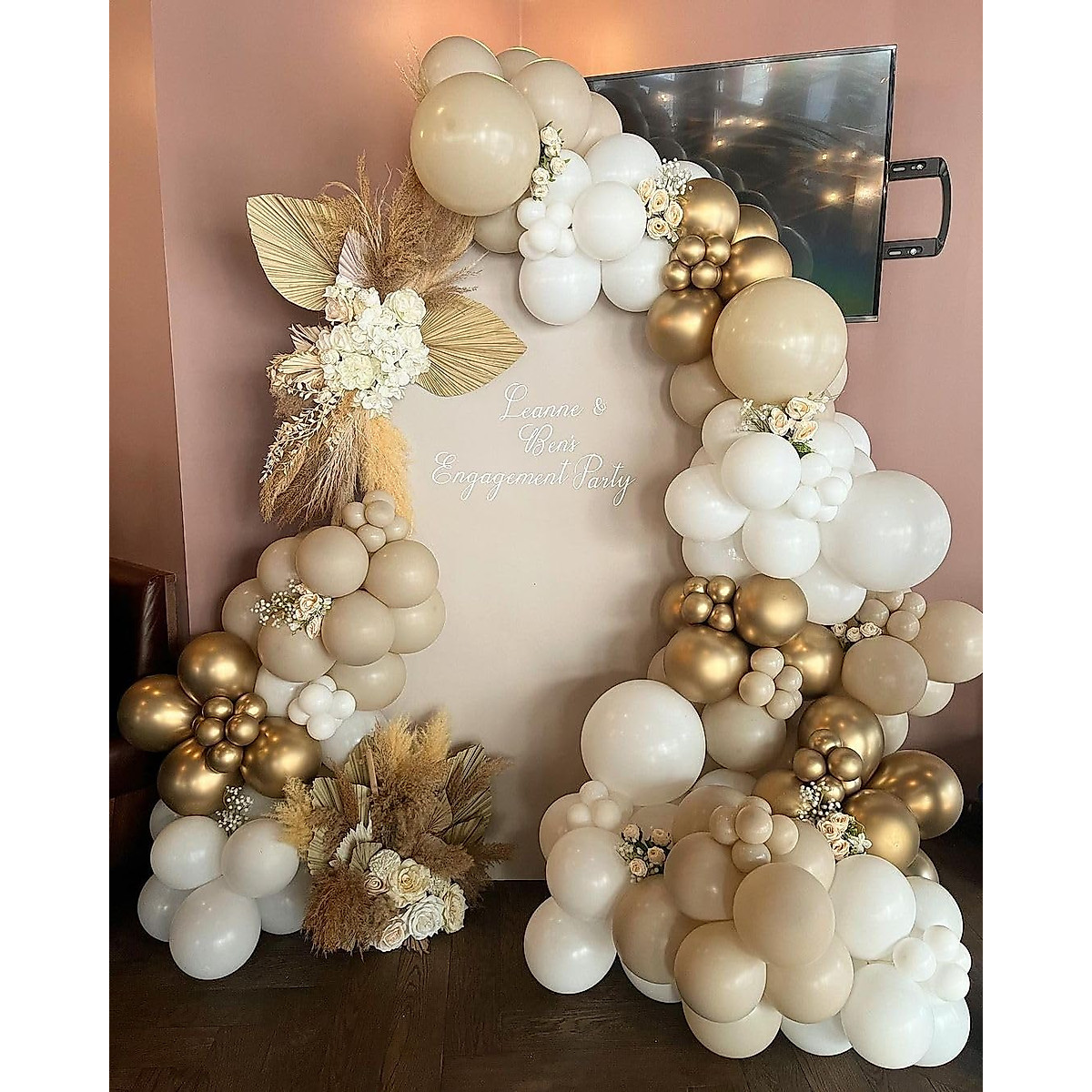 White Sand and Gold Balloons Arch Garland Kit-180pcs Neutral Metallic White Chrome Gold Balloons for Boho Wedding Baby Shower Bridal Shower Birthday Party Decorations
