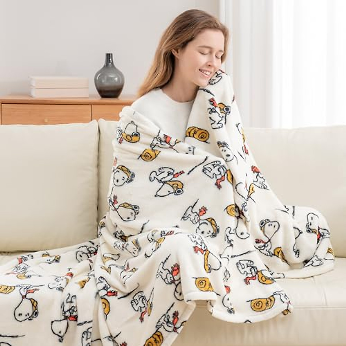 Berkshire Blanket Peanuts® VelvetLoft® Cute Character Snoopy Plush Throw Blanket,The Flying Ace,Throw 55 in x 70 in (Official Peanuts® Product)