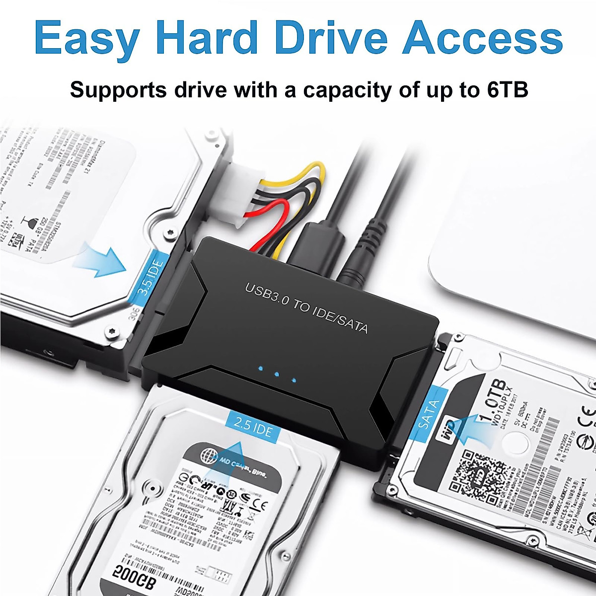 EYOOLD SATA IDE to USB 3.0 Adapter, External Hard Drive Reader USB + Type C Ultra Recovery Converter for Universal 2.5" 3.5" HDD/SSD CD/DVD Optical Drives