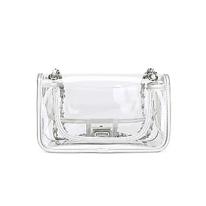 LAM GALLERY Womens PVC Clear Purse Handbag with Chain Stadium Approved Clear Bag See Through Bag for Working and Concert (Silver Silver Large)