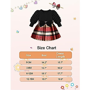 Qaoerde Baby Girl Dresses 3-6 Months Baby Girl Dress Puff Sleeve Red Plaid Dress Ribbed Baby Girls' Dresses Baby Dresses 3-6 Months Baby Girl Fall Dress Baby Girl Winter Dress Christmas Outfit