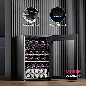 Icyglee 4.5 CU.FT Wine Cooler Refrigerator, Small Built-in Wine Fridge for Red, White and Champagne, Mini Fridge with Adjust Temperature, Black