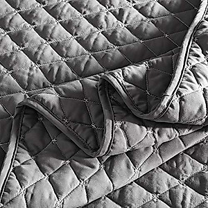 SLEEP ZONE 3-Piece Lightweight Reversible Quilt Set - Full/Queen Size - Soft Microfiber Coverlet Set for All Season (Grey Diamond Pattern), Full/Queen (90x96 inch | 2 Pillow Shams)