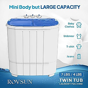 ROVSUN 11LBS Portable Washing Machine, Electric Mini Twin Tub Washer with Spin Dryer, Washer(7LBS) and Spinner(4LBS), Great for Home Dorms Apartments RV Camping
