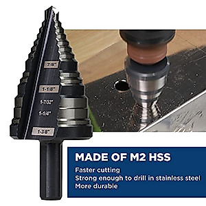 SHARPTOOL 1/4 to 1-3/8 Inches HSS Step Drill Bit for Metal, Plastic, Wood, Aluminum, Heavy Duty Unibit with Multi Hole Sizes