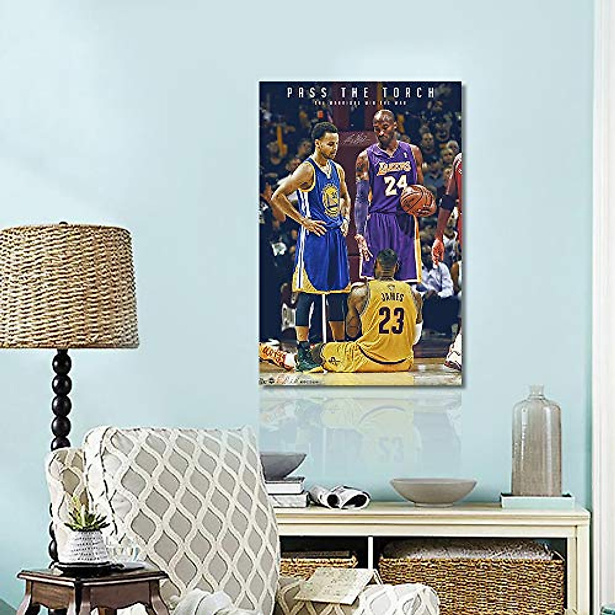 Sports Legends Black Mamba Lebron James & Stephen Curry Poster Wall Art Decor Framed Print 1 Pcs All Basketball Star Fans Gift for Guys & Girls Bedroom Decoration Ready to Hang - 12"Wx18"H