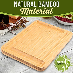 NutriChef Natural Bamboo Cheese Board Set with Bonus Condiment Cup-Extra Large Size 100% Home Organic Wooden Plate and Charcuterie Tray with 4 pcs Cutting Knife Slicer