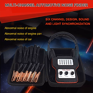 Shkalacar Chassis Ears Automotive Electronic Stethoscope, Mechanic Stethoscope Car Engine Noise Detector with Headphones, Multi-Channel Sensitivity Diagnostic with Extension Cables & Handbag