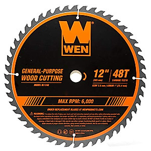WEN BL1248 12-Inch 48-Tooth Carbide-Tipped Professional Woodworking Saw Blade for Miter Saws and Table Saws,Silver