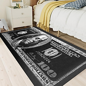 NITUMIR 4×6 Rug for Room Decoration Black and White Money Area Rugs Modern 100 Dollar Bill Rugs for Living Room Non-Slip Runner Rug for Bedroom Office Dining Room, Washable Cash Art Carpet 47”x71”