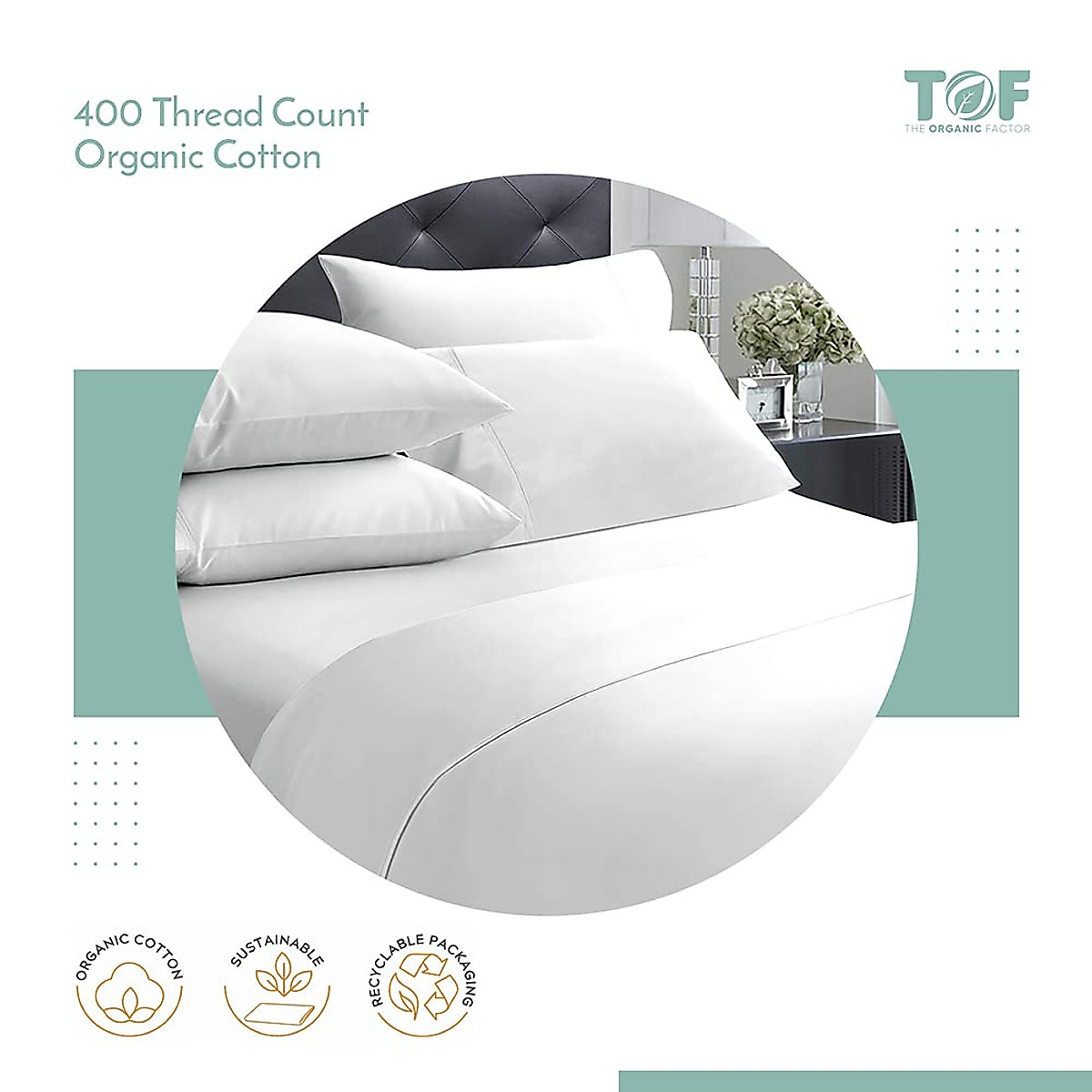 California King Sheet Sets - White, GOTS Approved 400TC, Organic Sheets, 4 Piece Bedding Set, Cal King Sheets, Silky Soft Sateen Weave, Cal King Sheets Deep Pocket Fitted, California King Sheets