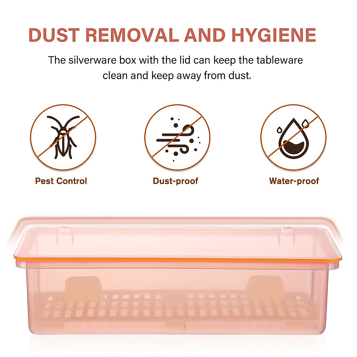 DOITOOL Spoon Organizer 2 Pcs Flatware Tray with Lid and Drainer- Black and Pink Transparent Plastic Silverware Holder- proof Silverware Tray for Drawer for Home Kitchen Accessories