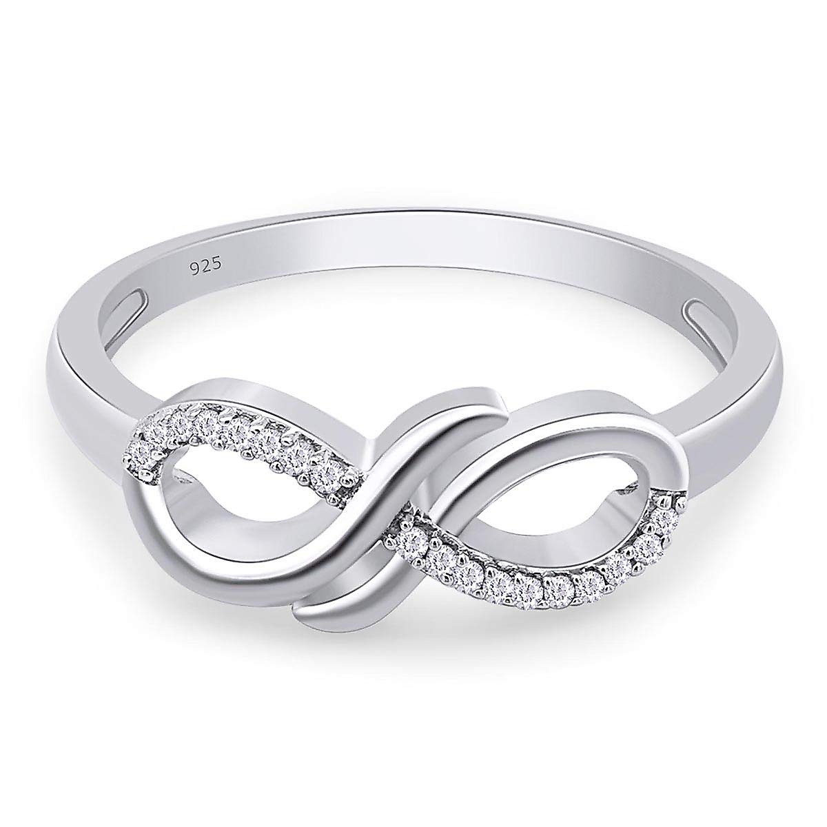 14k White Gold Over Sterling Silver Round Cut Diamond Accent Sideways Bypass Infinity Promise Ring Jewelry For Her Women (I-J Color, I2-I3 Clarity, 0.03 Cttw) Ring Size-7