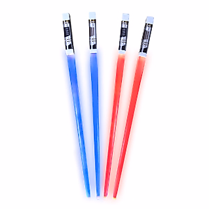 Everyday Delights LED Light Up LightSaber Chopsticks, 2 pairs (Red & Blue), Reusable Durable Eco-friendly Lightweight Portable BPA Free Food Safe Kitchen Dinner Party Utensil Tableware Toy Gift