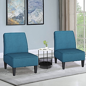 ALISH Accent Chairs Set of 2 Upholstered Living Room Chairs Armless Side Chairs Bedroom Chairs with Curved Backrest and Wooden Legs Blue