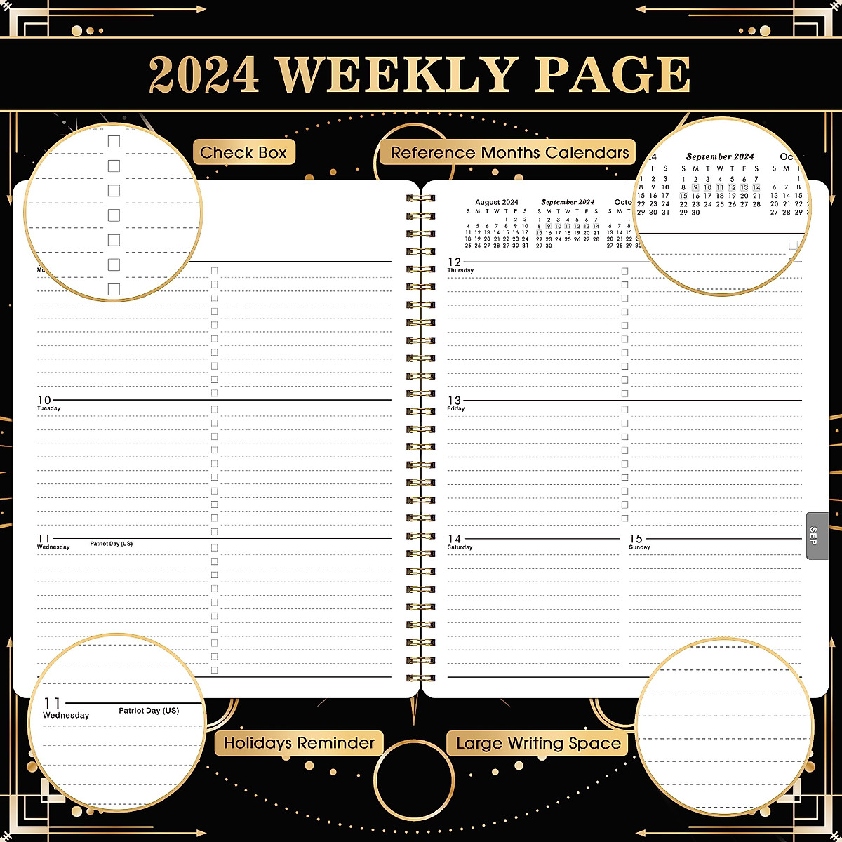 2024 Planner - Jan. 2024 - Dec. 2024, Planner 2024, 8" x 10", 2024 Planner Weekly and Monthly with Tabs + Flexible Cover + Thick Paper + Twin-Wire Binding, Daily Organizer
