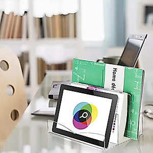 Jucoan Clear Acrylic Mail Sorter Organizer, Envelope Holder, 3 Sections Desktop File Holder Stand for Envelop Mails, Letters, Home Office School 9 x7x 7 Inch