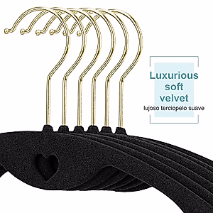 Velvet Clothes Hangers, ESEOE 50 Pack No Shoulder Bumps Suit Hangers with Swivel Hook, Ultra Thin Space Saving, Wide for Coat, Sweaters, Jackets, Shirt, Pants, Dresses (Black with Gold Hook)