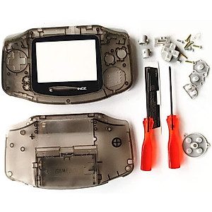 Full Housing Shell Cover Case with Buttons Screws Rubber Pads Tools for Gameboy Advance GBA Repair Part (Clear Black)