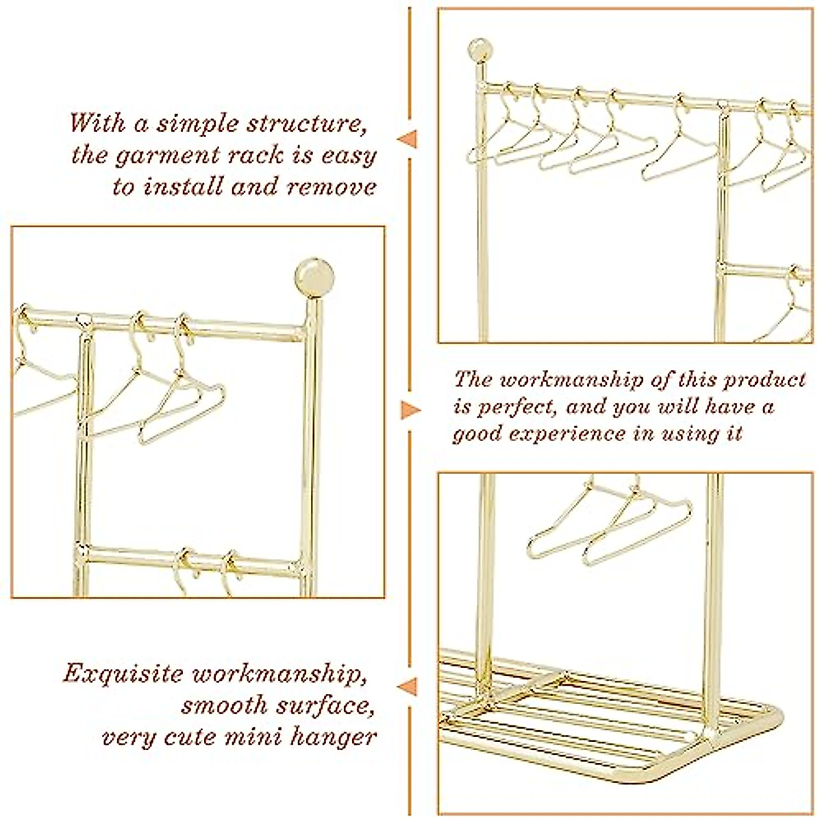 SUPERFINDINGS Gold Iron Clothe Hanger Rack with 10Pcs Mini Hanger Garment Rack with Base Cute Laundry Rack Assortment Closet Accessories for Adult Drying Displaying Dress