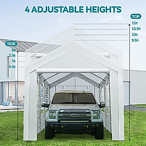 ADVANCE OUTDOOR Adjustable 10x20 ft Heavy Duty Carport Car Canopy Garage Shelter Party Wedding Boat Tent with Removable Window Sidewalls and Doors, Adjustable Height from 9.5ft to 11ft, White