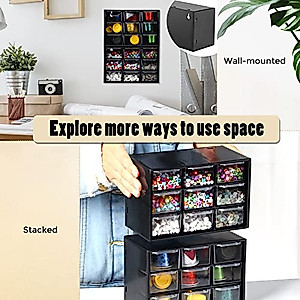 4 Pack Desktop Storage Organizer with 9 Drawers Craft Organizer with Mini Drawers Plastic Organizers and Storage Drawers for Craft Art Jewelry Cosmetics Sewing Supplies Storage (Black)