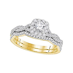 14kt Yellow Gold Womens Round Diamond Twist Bridal Wedding Engagement Ring Band Set 5/8 Cttw