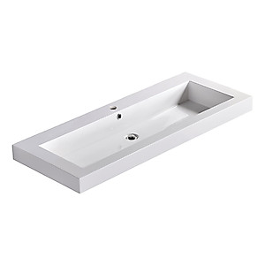 Dowell Long Topmount Single Bathroom Vanity Basin - White Resin, 48 x 18