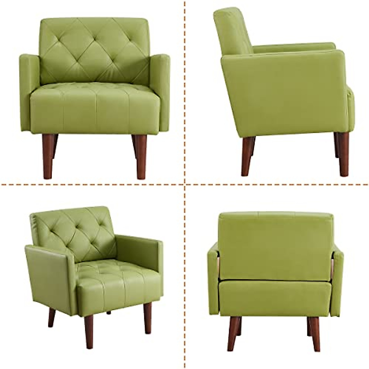 PEIHONGET Faux Leather Accent Chair, Modern Retro Arm Chair for Living Room and Bedroom Tufted Upholstered Sofa Club Chair Comfy Armchair for Small Spaces Bedroom Office (Olive)