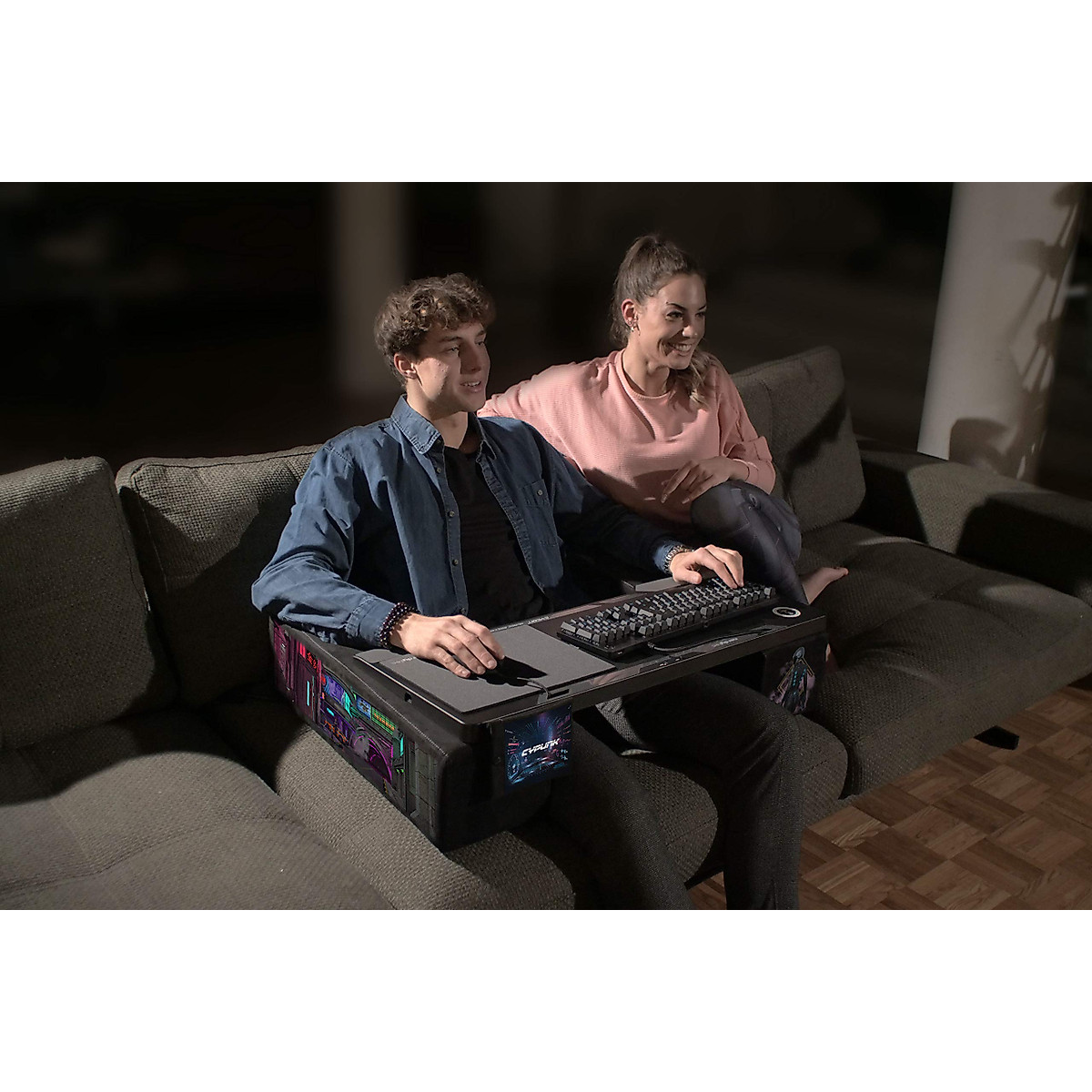 Cyberpunk Couchmaster CYCON² - CYPUNK Limited Edition - Leather Look Black - Couch Gaming USB-Hub Desk for Mouse & Keyboard for PC, PS4/5, XBOX One/Series X