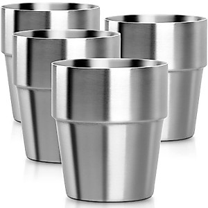 Beasea Stainless Steel Insulated Cup, 10 oz Stackable Stainless Steel Cups Set of 4, Small Metal Cup Double Wall Vacuum Insulated Drinking Cups Glasses for Home Restaurant Office Camping Party